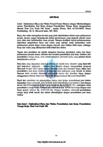 OPTIMALISASI BIAYA DAN WAKTU PROYEK PANTAI MUTIARA DENGAN MEMBANDINGKAN ANTARA PENAMBAHAN JAM ...